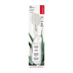 radius toothbrush big brush with replaceable head, left hand, soft in marble, bpa free and ada accepted, designed to improve gum health and reduce the risk of gum disease