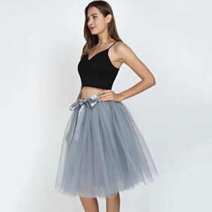 TOPCHANCES Women's Tulle Skirt,50s Vintage Petticoat Retro Underskirt A Line Knee Length Adult Skirt with Sash Costume for Party Gown Prom Formal (L/Wasitline 25.6in-39.3in,Length 25.6in, Gray)