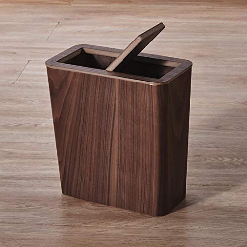 ZZFF Wood Trash Can Wastebasket,Household Bathroom Living Room Rectangular Trash Bin,Narrow Space Garbage Can with Swing Lid D 26.5x13x30cm(10x5x12inch)