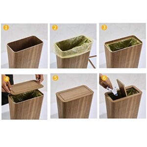 ZZFF Wood Trash Can Wastebasket,Household Bathroom Living Room Rectangular Trash Bin,Narrow Space Garbage Can with Swing Lid D 26.5x13x30cm(10x5x12inch)