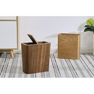 ZZFF Wood Trash Can Wastebasket,Household Bathroom Living Room Rectangular Trash Bin,Narrow Space Garbage Can with Swing Lid D 26.5x13x30cm(10x5x12inch)