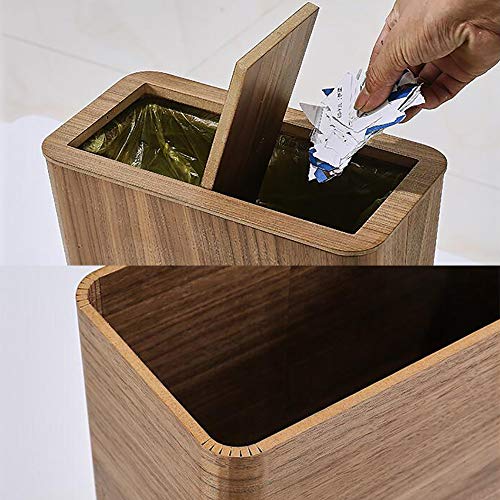 ZZFF Wood Trash Can Wastebasket,Household Bathroom Living Room Rectangular Trash Bin,Narrow Space Garbage Can with Swing Lid D 26.5x13x30cm(10x5x12inch)