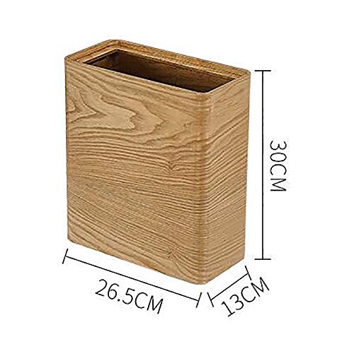 ZZFF Wood Trash Can Wastebasket,Household Bathroom Living Room Rectangular Trash Bin,Narrow Space Garbage Can with Swing Lid D 26.5x13x30cm(10x5x12inch)