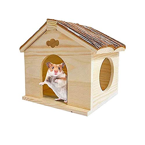 Hamiledyi Hamster Wooden House, Natural Handcrafted Small Animal Hideout Hut Chew Cage Toy for Guinea Pig Chinchilla Rat Mouse Gerbil Hedgehog