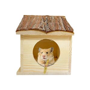 Hamiledyi Hamster Wooden House, Natural Handcrafted Small Animal Hideout Hut Chew Cage Toy for Guinea Pig Chinchilla Rat Mouse Gerbil Hedgehog