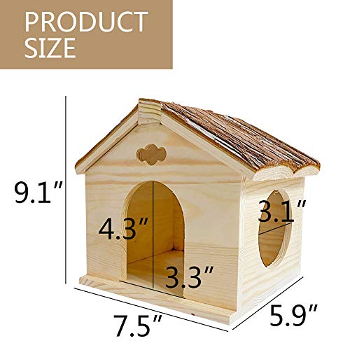 Hamiledyi Hamster Wooden House, Natural Handcrafted Small Animal Hideout Hut Chew Cage Toy for Guinea Pig Chinchilla Rat Mouse Gerbil Hedgehog