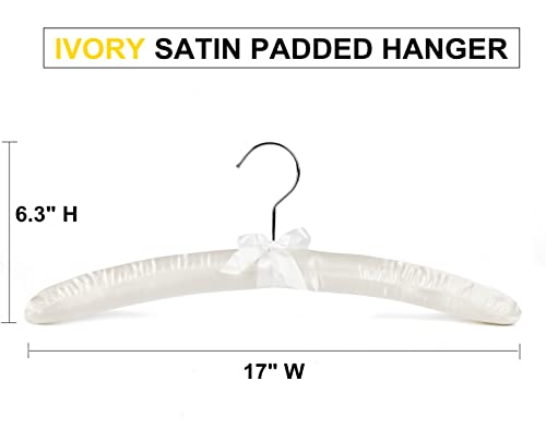 Amber Home 17 Inch Large Ivory Satin Padded Hangers for Women Clothing 5 Pack, Anti Slip Cushioned Hangers for Sweaters, Silk Hangers Fancy Dress Hangers for Wedding, Delicate Cashmere (Ivory, 5)