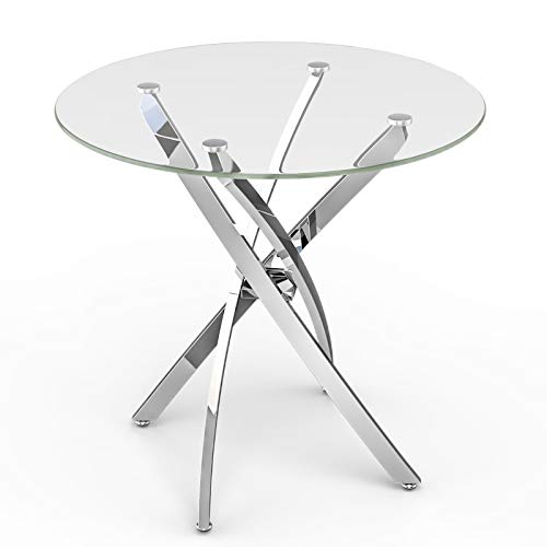 mecor Contemporary Glass Top Dining Table, Kitchen Bistro Round Table w/Art-Design Stainless Steel Frame (Clear)