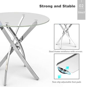 mecor Contemporary Glass Top Dining Table, Kitchen Bistro Round Table w/Art-Design Stainless Steel Frame (Clear)