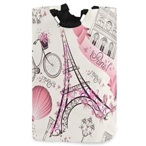 visesunny romantic paris eiffel tower large capacity laundry hamper basket water-resistant oxford cloth storage baskets for bedroom, bathroom, dorm, kids room