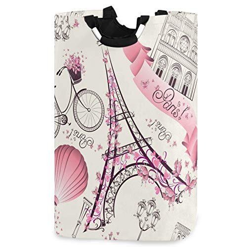 visesunny Romantic Paris Eiffel Tower Large Capacity Laundry Hamper Basket Water-Resistant Oxford Cloth Storage Baskets for Bedroom, Bathroom, Dorm, Kids Room