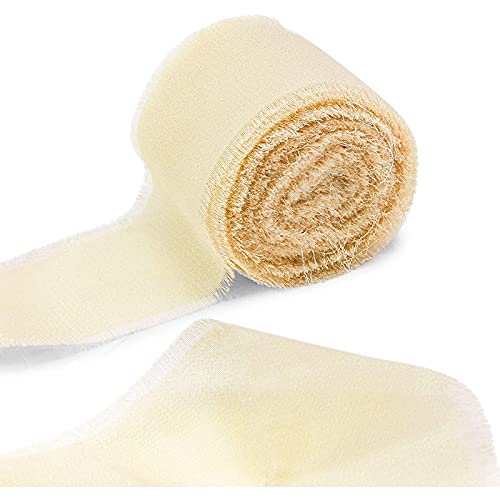 Chiffon Silk-Like Ribbons, 6-Yard Rolls for Weddings, Decorations and Gift Wrapping (Cream, 1.5 Inches Wide, 6 Rolls)