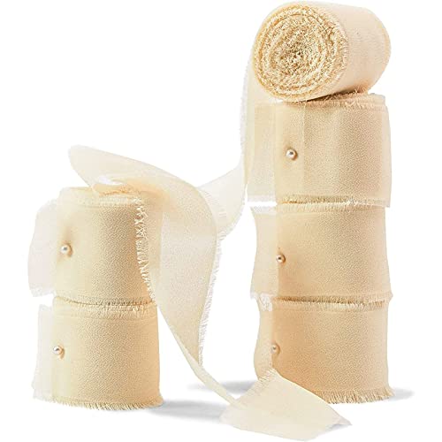 Chiffon Silk-Like Ribbons, 6-Yard Rolls for Weddings, Decorations and Gift Wrapping (Cream, 1.5 Inches Wide, 6 Rolls)