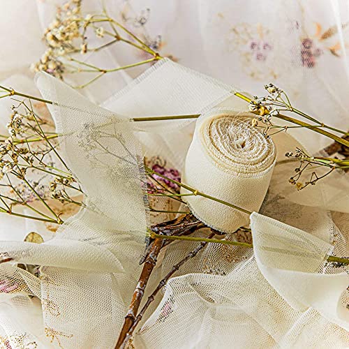 Chiffon Silk-Like Ribbons, 6-Yard Rolls for Weddings, Decorations and Gift Wrapping (Cream, 1.5 Inches Wide, 6 Rolls)