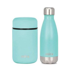 mira child lunch bundle with 13.5oz insulated food jar (teal) and 12oz insulated cola shaped bottle (teal)