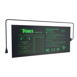 ipower 10" x 20.75" seeding heat mat upgraded carbon film indoor warm hydroponic plant germination starting pad durable waterproof, black