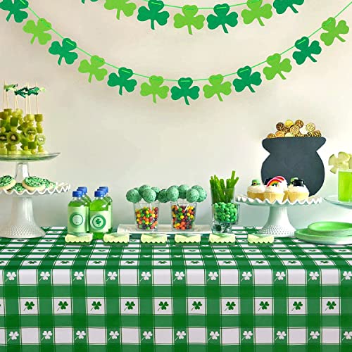 LUSHVIDA St.Patrick's Day Rectangle Table Cloth, 60 x 84 Inch - Shamrock Plaid Patterned Irish Clover Washable Microfiber Tablecloth Decorative Table Covers for Picnic Party, 100% Polyester, 150 GSM