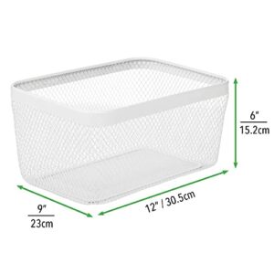 mDesign Steel Food Storage Organizer Bin Mesh Basket, Space Saving for Kitchen Cabinets, Countertop, Pantry, Fridge, Freezer Organization, Canned Food, Sugar, Flour, Meshi Collection - 2 Pack - White