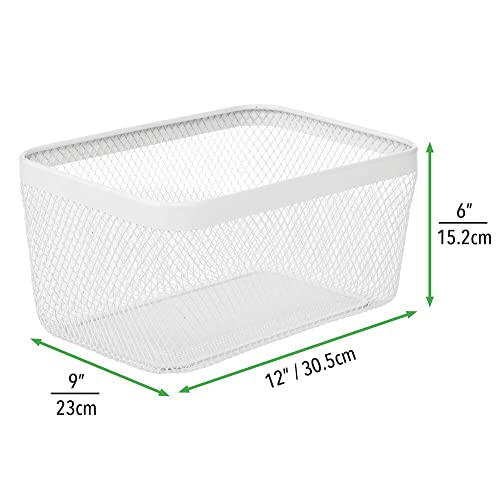 mDesign Steel Food Storage Organizer Bin Mesh Basket, Space Saving for Kitchen Cabinets, Countertop, Pantry, Fridge, Freezer Organization, Canned Food, Sugar, Flour, Meshi Collection - 2 Pack - White