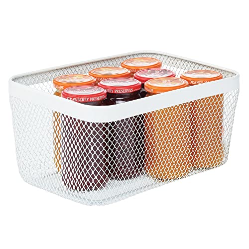 mDesign Steel Food Storage Organizer Bin Mesh Basket, Space Saving for Kitchen Cabinets, Countertop, Pantry, Fridge, Freezer Organization, Canned Food, Sugar, Flour, Meshi Collection - 2 Pack - White