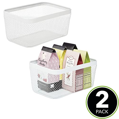 mDesign Steel Food Storage Organizer Bin Mesh Basket, Space Saving for Kitchen Cabinets, Countertop, Pantry, Fridge, Freezer Organization, Canned Food, Sugar, Flour, Meshi Collection - 2 Pack - White