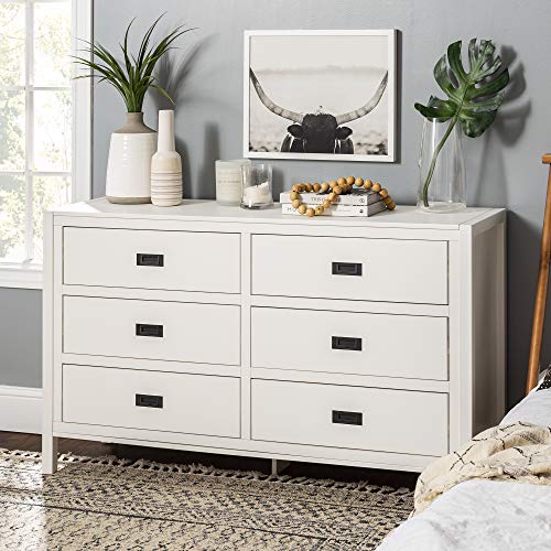 Walker Edison Traditional Simple Wood Accent Entryway Console Sideboard Living Room Storage Shelf, 6 Drawer, White