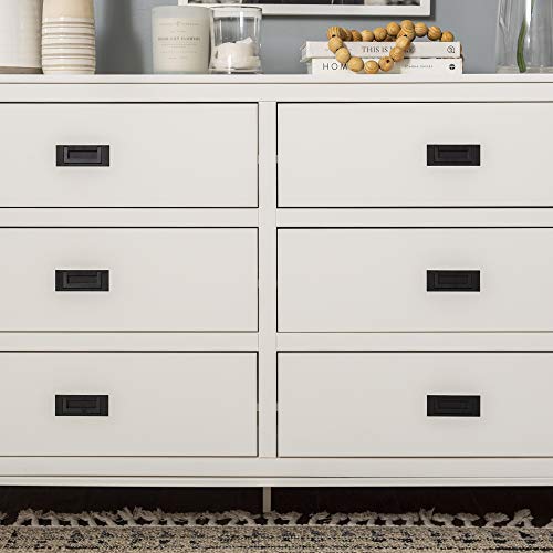 Walker Edison Traditional Simple Wood Accent Entryway Console Sideboard Living Room Storage Shelf, 6 Drawer, White