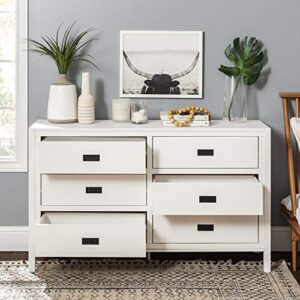 Walker Edison Traditional Simple Wood Accent Entryway Console Sideboard Living Room Storage Shelf, 6 Drawer, White