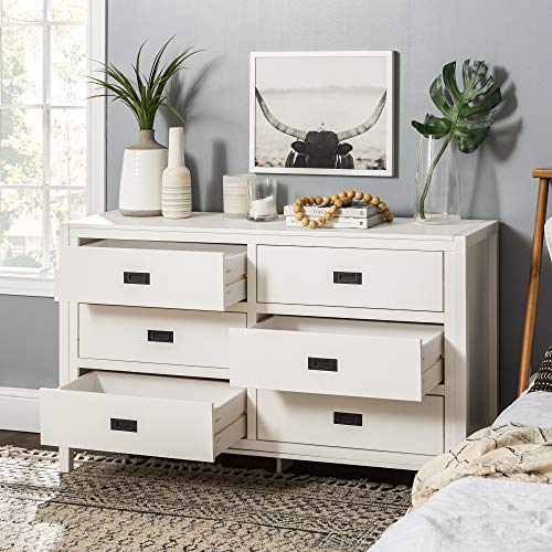 Walker Edison Traditional Simple Wood Accent Entryway Console Sideboard Living Room Storage Shelf, 6 Drawer, White