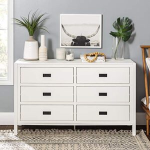 Walker Edison Traditional Simple Wood Accent Entryway Console Sideboard Living Room Storage Shelf, 6 Drawer, White