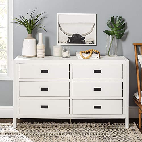 Walker Edison Traditional Simple Wood Accent Entryway Console Sideboard Living Room Storage Shelf, 6 Drawer, White