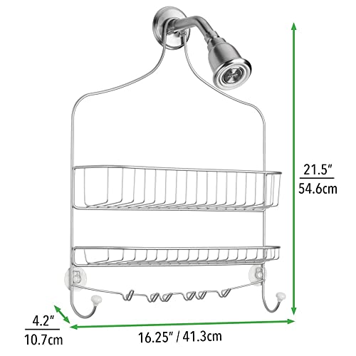 mDesign Metal Wire Tub & Shower Caddy, Hanging Storage Organizer Center with Built-In Hooks and Baskets on 2 Levels for Shampoo, Body Wash, Loofahs - Chrome