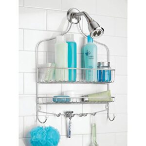 mDesign Metal Wire Tub & Shower Caddy, Hanging Storage Organizer Center with Built-In Hooks and Baskets on 2 Levels for Shampoo, Body Wash, Loofahs - Chrome