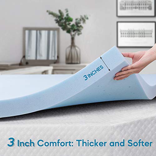 viewstar Memory Foam Mattress Topper Queen, 3 Inch Cooling Gel Infused Memory Foam Mattress Topper for Back Pain, Thick and Soft Ventilated Design, CertiPUR-US Certified (59 x 79 x3 inch)