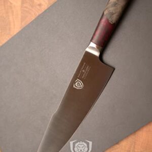 Dalstrong Chef Knife - 8 inch - Spartan Ghost Series - American Forged S35VN Powdered Steel Kitchen Knife - Maple & Red Resin Handle - Razor Sharp Cooking Knife -Sheath Included