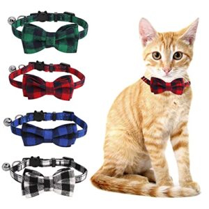 slson 4 pack cat collars breakaway with bell cat collars with cute bowtie for pet kitten cats and small dogs pets adjustable from 8-11in (plaid)