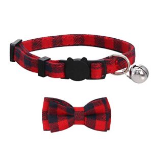 SLSON 4 Pack Cat Collars Breakaway with Bell Cat Collars with Cute Bowtie for Pet Kitten Cats and Small Dogs Pets Adjustable from 8-11In (Plaid)