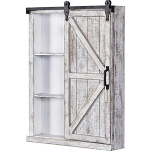 FirsTime & Co. Off-White Winona Barn Door Mirrored Cabinet, Storage with Shelves for Bathroom, Kitchen and Office, Wood, Farmhouse, 28 x 21 Inches