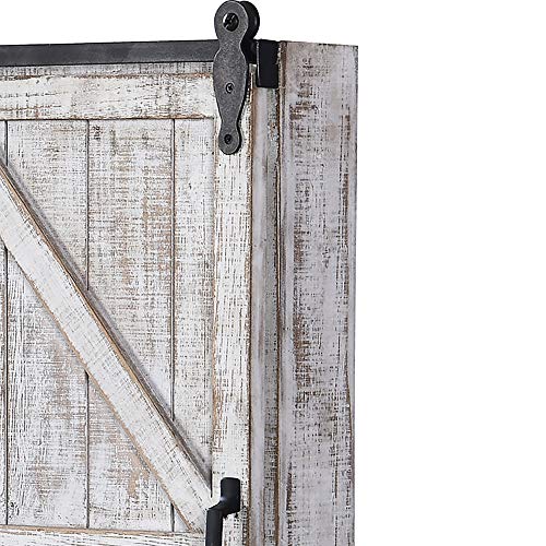 FirsTime & Co. Off-White Winona Barn Door Mirrored Cabinet, Storage with Shelves for Bathroom, Kitchen and Office, Wood, Farmhouse, 28 x 21 Inches