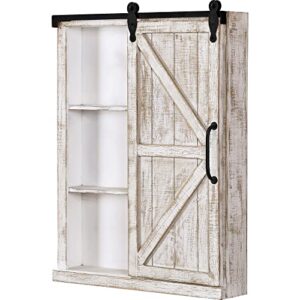 FirsTime & Co. Off-White Winona Barn Door Mirrored Cabinet, Storage with Shelves for Bathroom, Kitchen and Office, Wood, Farmhouse, 28 x 21 Inches