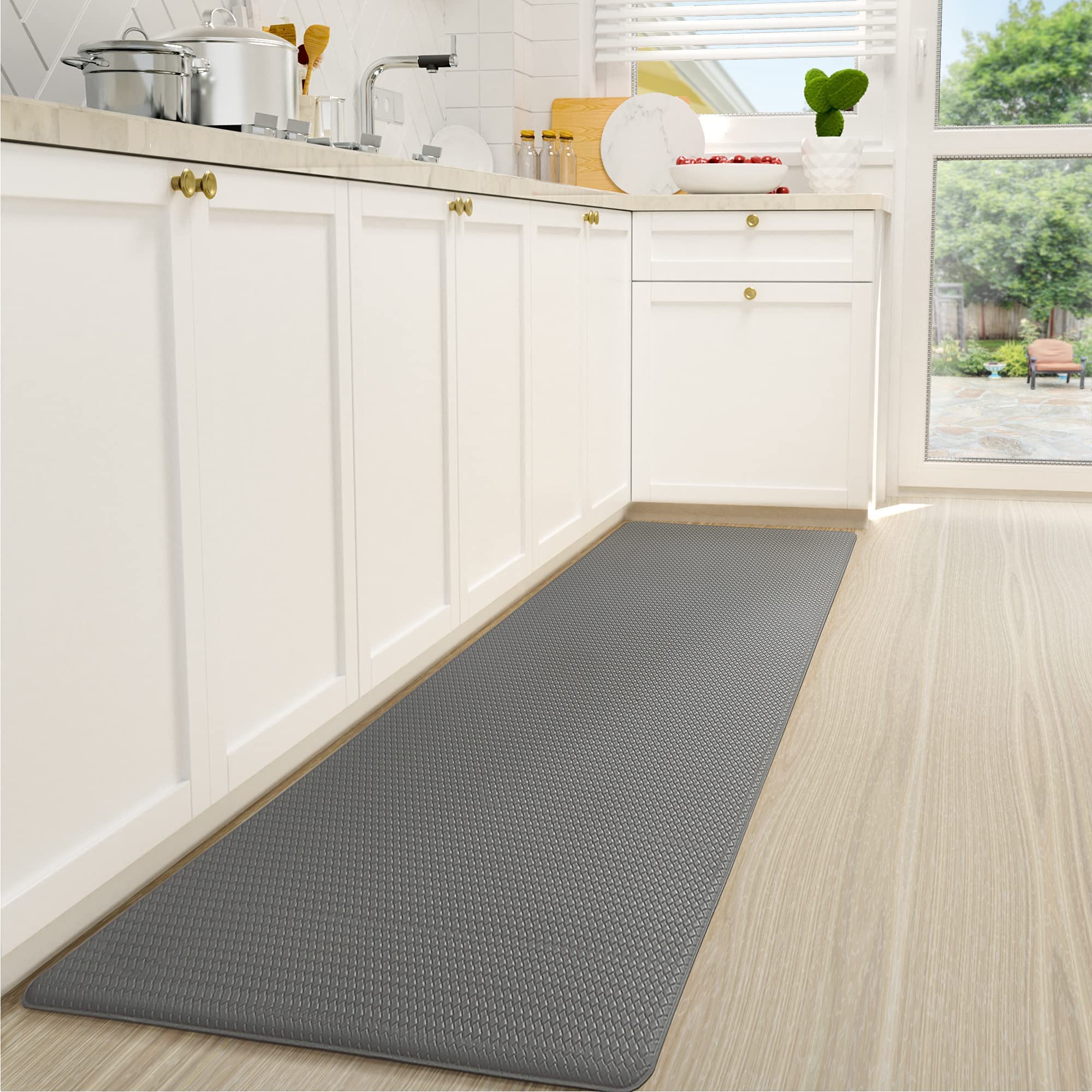 Color G Kitchen Runner Rug Floor Mat, Cushioned Anti-Fatigue, Non Skid Waterproof Comfort Standing Rugs, Memory Foam, 17"x79", Grey