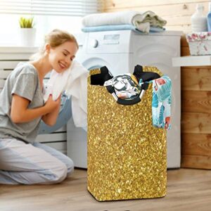 ALAZA Shiny Gold Glitter Shimmer Laundry Basket Hamper Large Storage Bin with Handles for Gift Baskets, Bedroom, Clothes