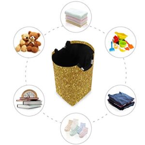 ALAZA Shiny Gold Glitter Shimmer Laundry Basket Hamper Large Storage Bin with Handles for Gift Baskets, Bedroom, Clothes