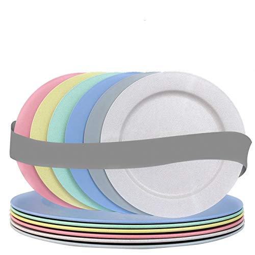 10 Inch Wheat Straw Flat Plastic Plates Set (6 Dinner Plates) - Dishwasher & Microwave Safe - Unbreakable Reusable Lightweight Eco Friendly & BPA Free Dinnerware - Dishes for Kids Toddlers & Adults