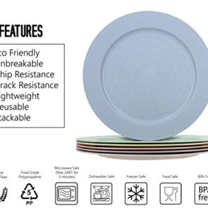 10 Inch Wheat Straw Flat Plastic Plates Set (6 Dinner Plates) - Dishwasher & Microwave Safe - Unbreakable Reusable Lightweight Eco Friendly & BPA Free Dinnerware - Dishes for Kids Toddlers & Adults