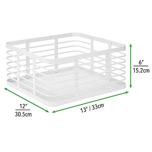 mDesign Steel Metal Wire Kitchen Food Storage Organizer Bin Basket for Pantry Organization - Wired Farmhouse Basket with Handle for Shelves - Carson Collection - 3 Pack, White