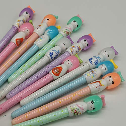 Baby bells Cartoon Small Fresh Japanese Doll colored gel pens, writing 0.38mm black ink roll pen (12PCS)