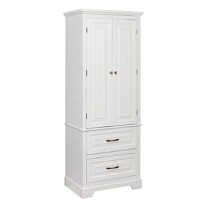 teamson home st james linen tower with 2 doors and 2 drawers with white finish