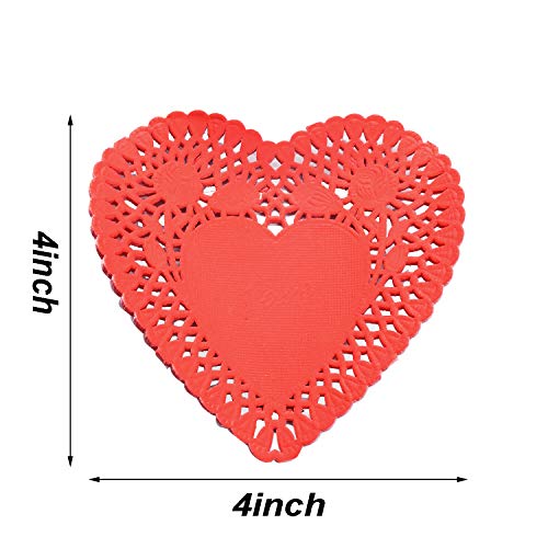 4 Inch Mini Valentine Heart Doilies Cutouts Lace Paper with 3 Colors Red, Pink and White for Valentine's Day Party (300 Pieces)