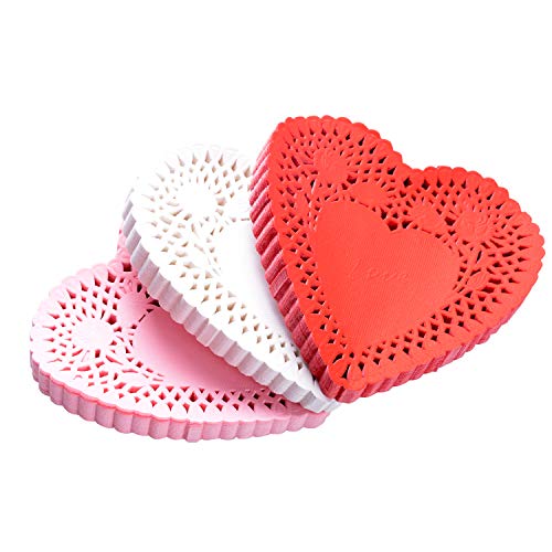 4 Inch Mini Valentine Heart Doilies Cutouts Lace Paper with 3 Colors Red, Pink and White for Valentine's Day Party (300 Pieces)